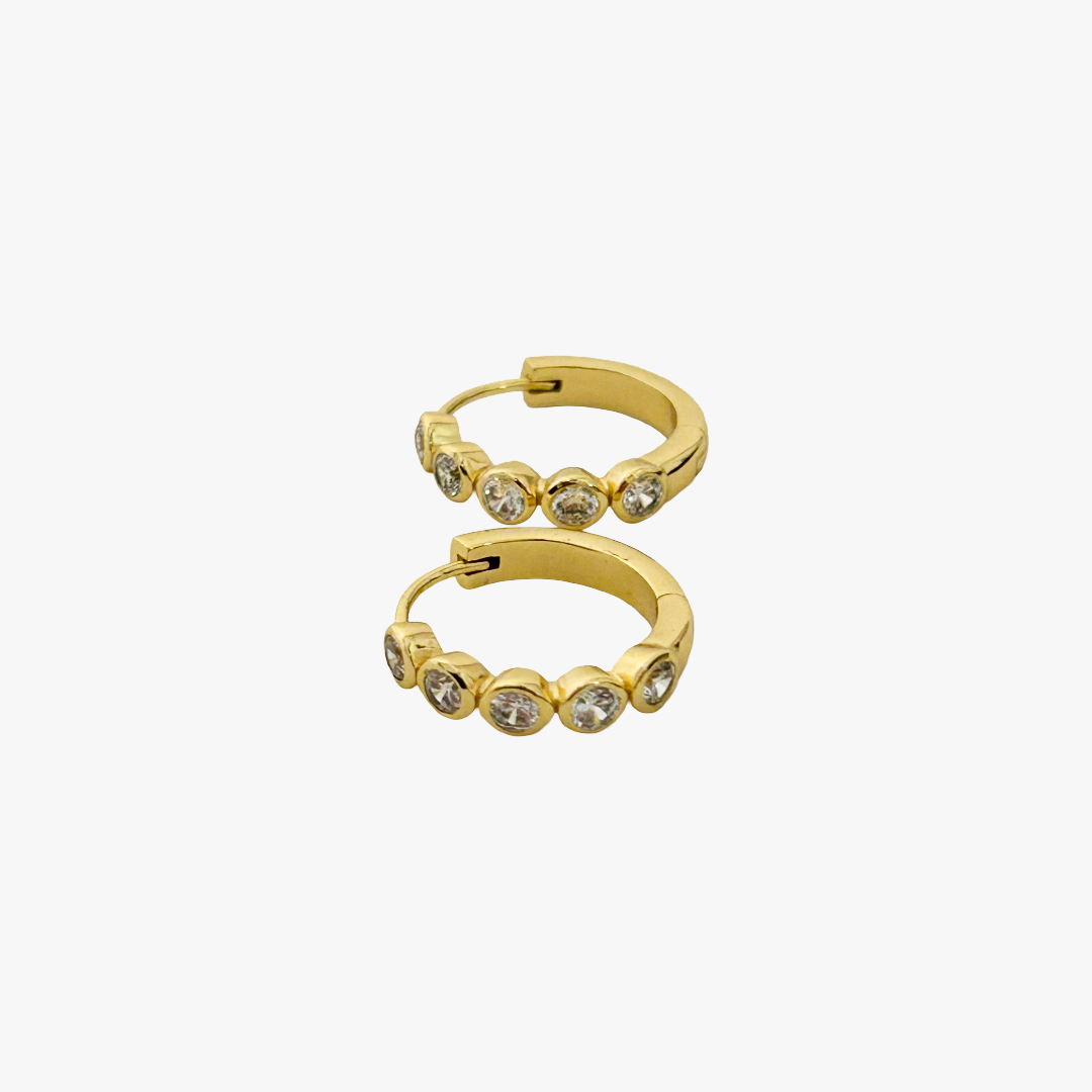 Petite Tennis Hoops- 18k Gold Plated Hoops with White CZ Stones ...